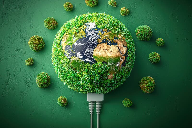 Planet Eart Plugged Via Cable. Sustainable Energy Concept. Generative ...