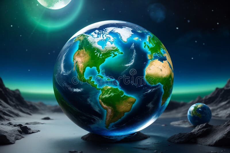 Planet Earth on Abstract Blue Background Stock Photo - Image of water ...