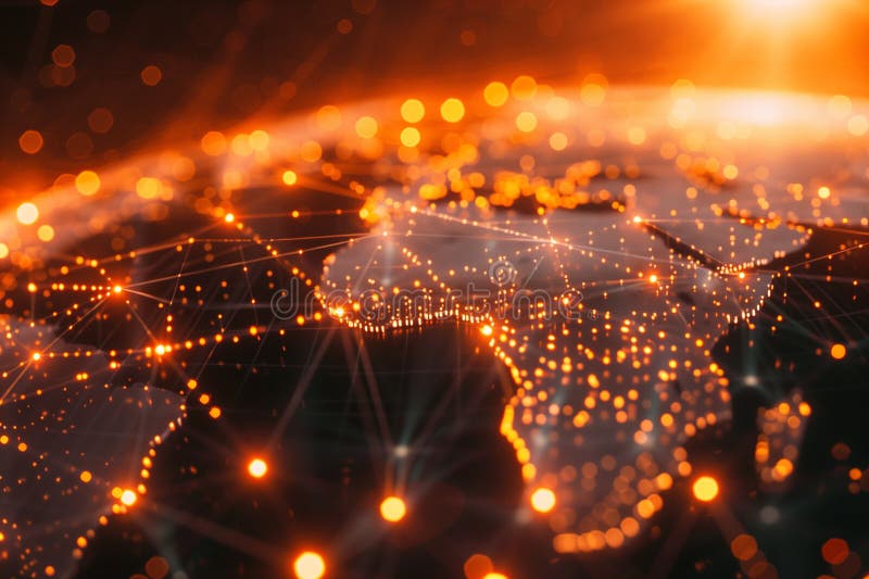 Planet Earth Abstract with Illuminated Network Dots and Connecting ...