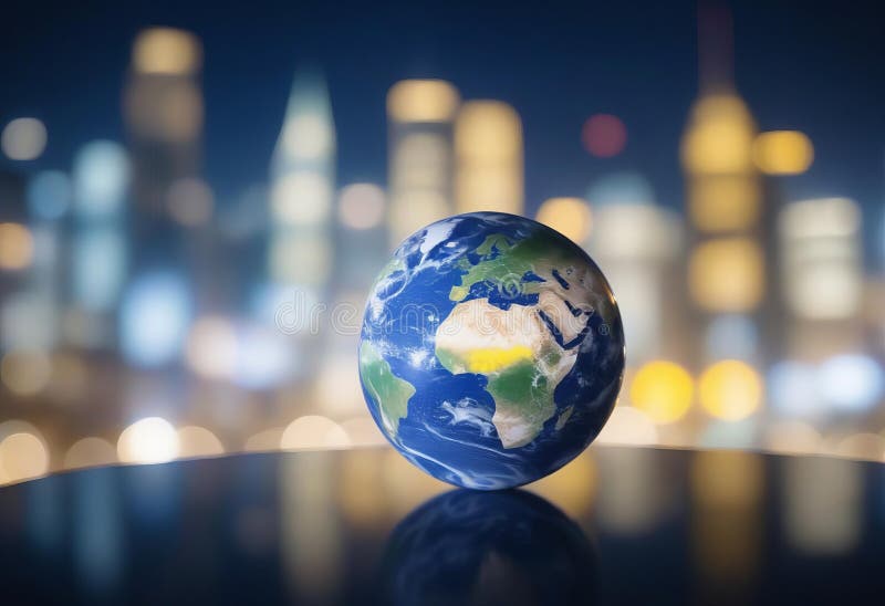 Planet Earth on the Background of Blurred Lights of the City Stock ...