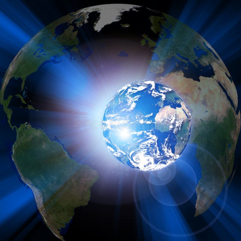 Planet Earth in Beam of Light Stock Illustration - Illustration of rays ...