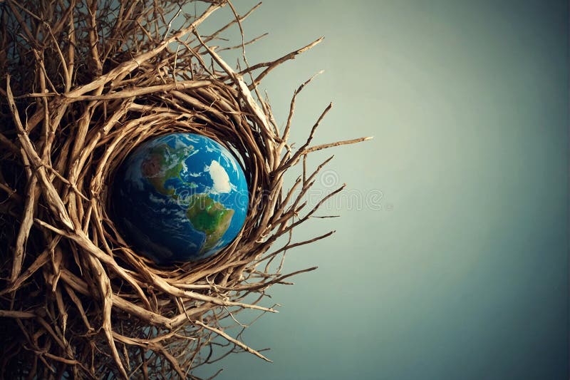Planet Earth in a Bird S Nest Stock Illustration - Illustration of text ...
