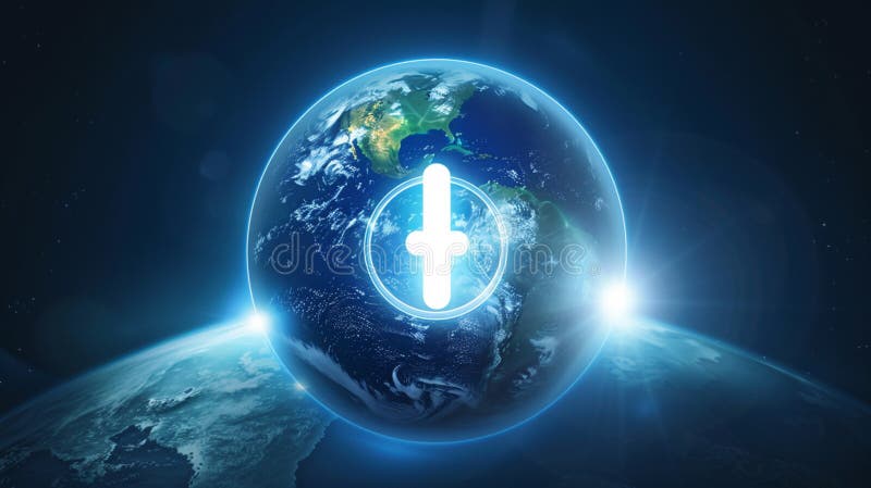 Planet Earth in a Blue Gradient Style with an Electric Power Button ...