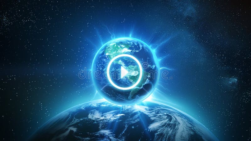 Planet Earth in a Blue Gradient Style with an Electric Power Button ...