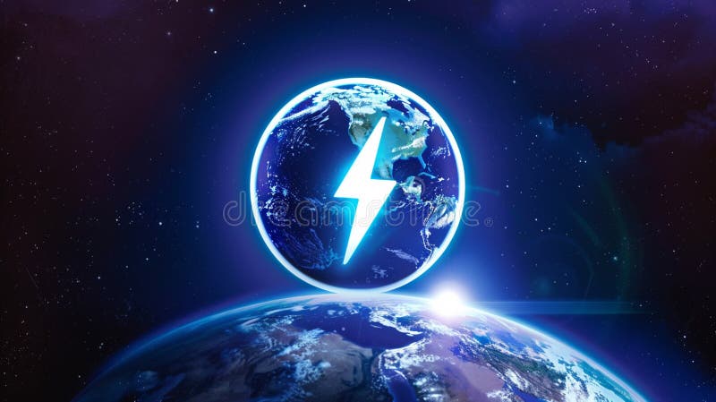 Planet Earth in a Blue Gradient Style with an Electric Power Button ...