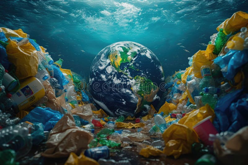 Planet Earth at the Bottom of the Ocean Covered with Garbage - Plastic ...