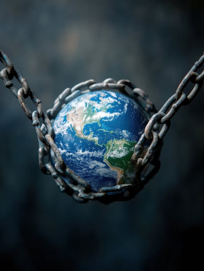 Planet Earth Bound by Chains Symbolizing Control and Oppression in a ...