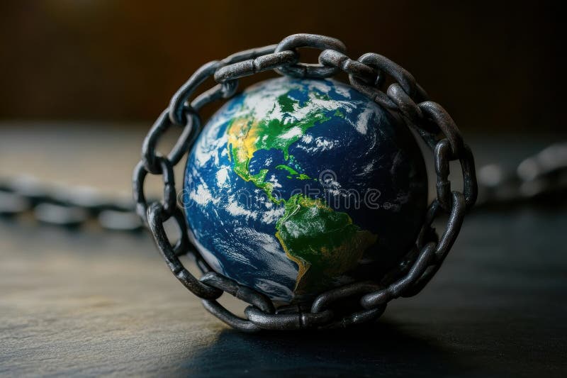 Planet Earth Bound by Chains Symbolizing Global Political Control and ...