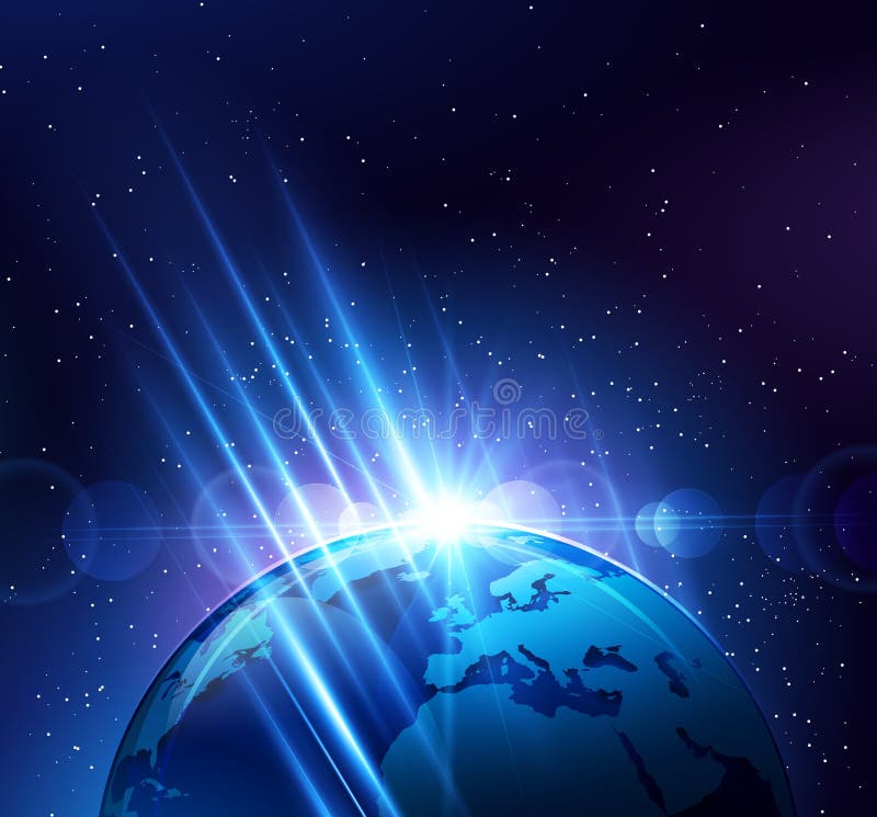 Planet Earth in the Bright Rays of Light Stock Vector - Illustration of ...