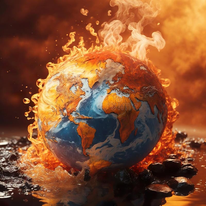 Planet Earth Burning in Flames. Global Warming Concept. Generative Ai ...