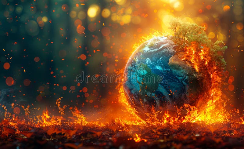 Planet Earth is Burning in the Forest at Night. Ecological Catastrophe ...