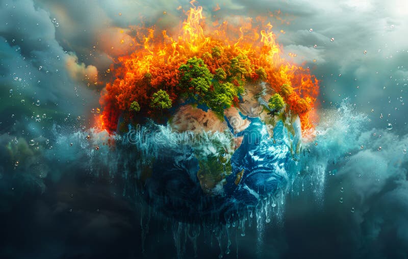 Planet Earth is Burning in the Forest at Night. Ecological Catastrophe ...