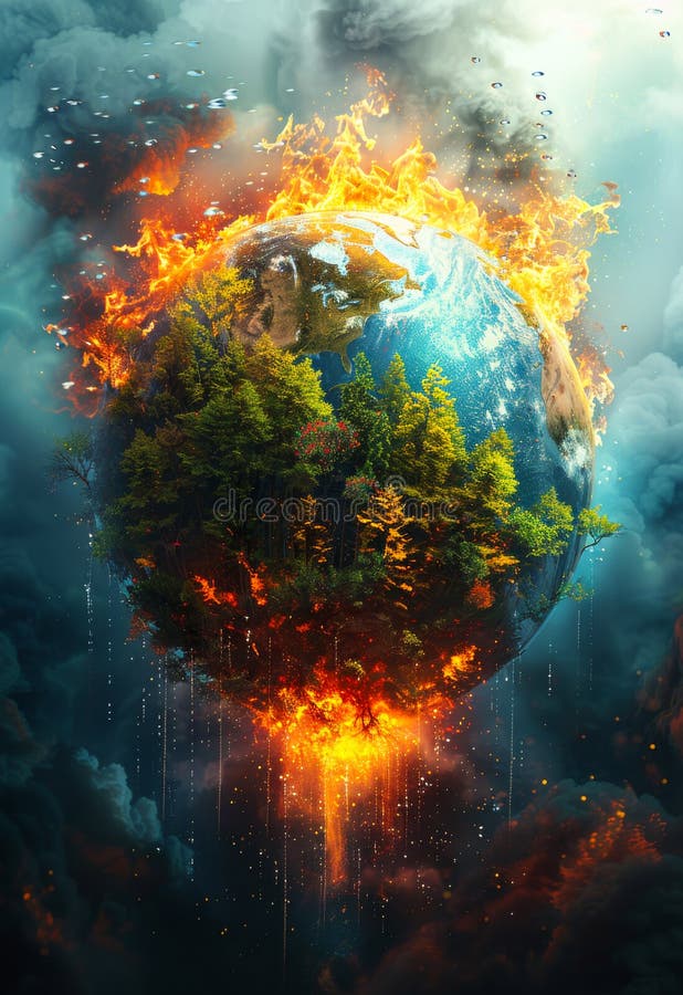 The Planet Earth is Burning. an Illustration of the Earth Globe with ...