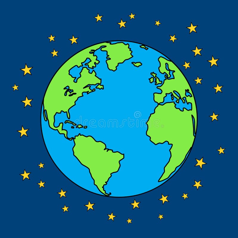 Planet Earth Cartoon in the Starry Universe Vector Stock Vector ...