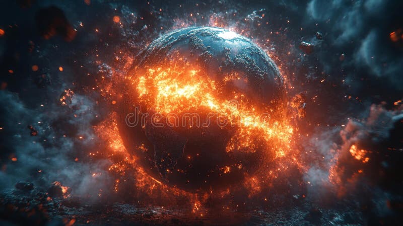 Exploding Earth in Space with Fiery Details Stock Illustration ...