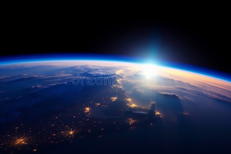 Planet Earth with Change Sunrise from Day To Night from the Space ...