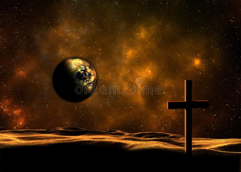 Planet Earth and Christian Cross Stock Illustration - Illustration of ...