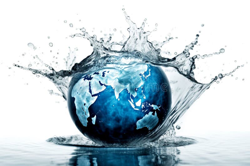 Planet Earth in Clean Water Splash Isolated on White, Environment and ...