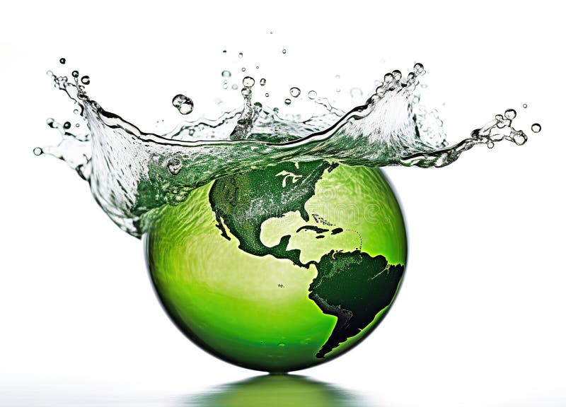 Planet Earth in Clean Water Splash Isolated on White, Environment and ...