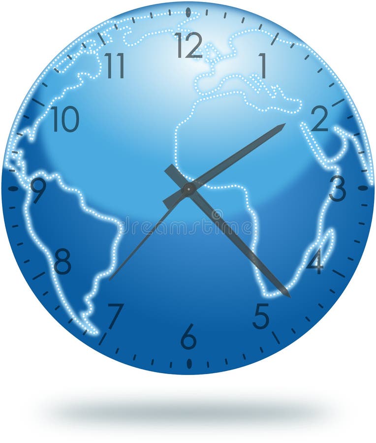 Planet Earth with Clock Face Isolated on White Stock Illustration ...