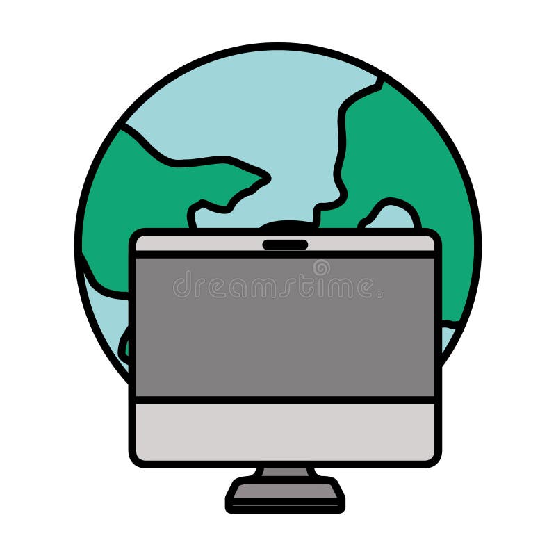 Planet Earth with Computer Desktop Icon Stock Vector - Illustration of ...