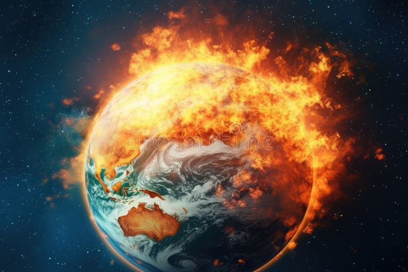 The Planet Earth is Consumed by Blazing Fires, Symbolizing the Concept ...