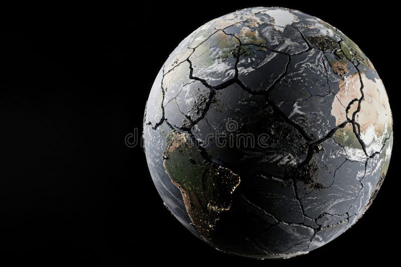 Planet Earth, Covered with Cracks and Split into Pieces. Space for Text ...