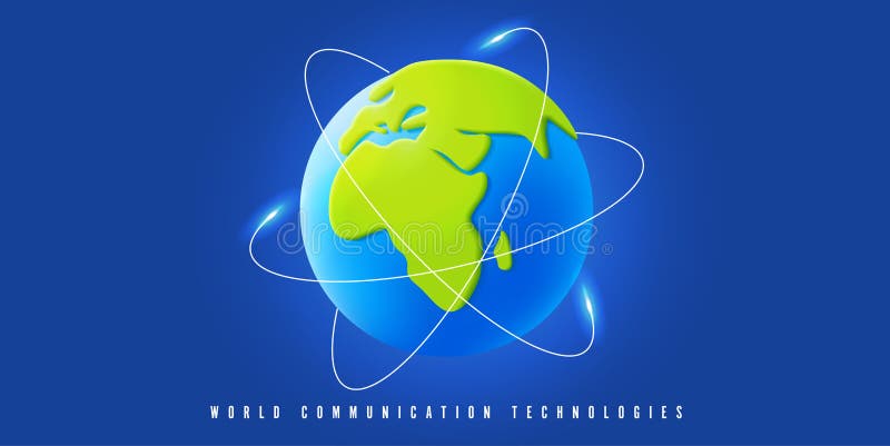 Planet Earth 3d Vector Icon with Orbit Oval Lines, Communication ...