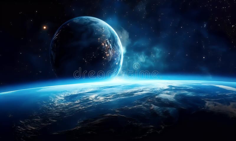 Planet Earth in Dark Outer Space. View of the Earth from the Moon Stock ...