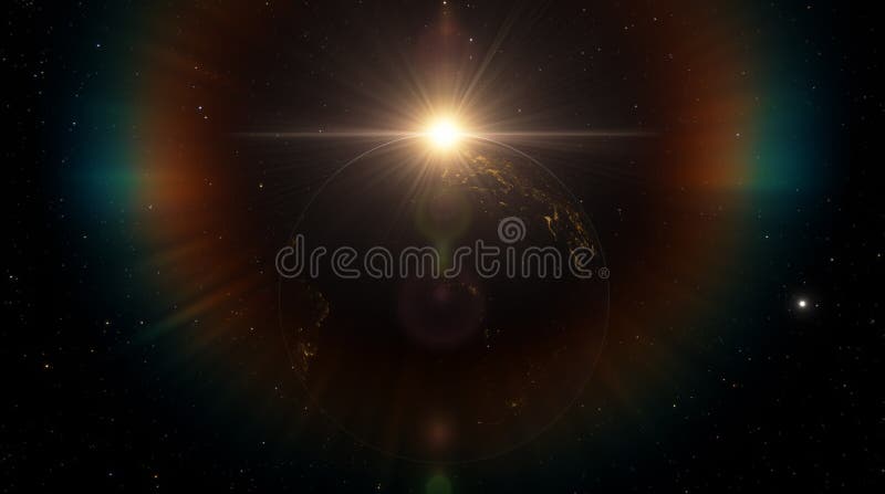 Planet Earth Dawn Sunset from Space. Silhouette Planet Earth in Rays of ...
