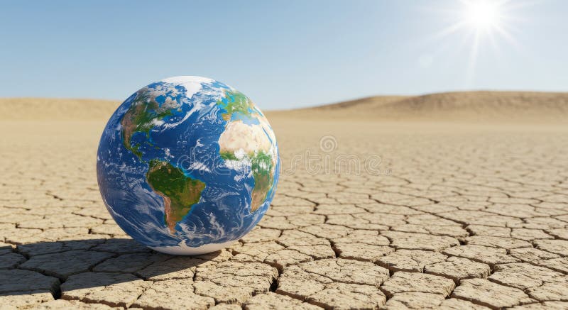 Planet Earth in a Deserted Landscape a Globe Rests on Cracked Arid ...