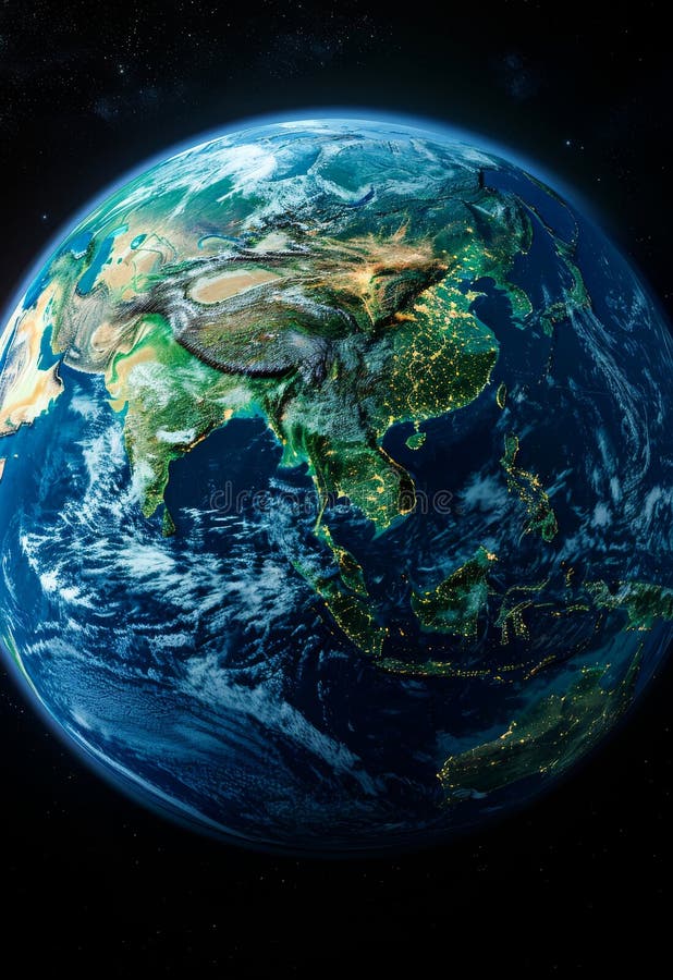 Planet Earth with Detailed Exaggerated Relief at Night Lit by the ...