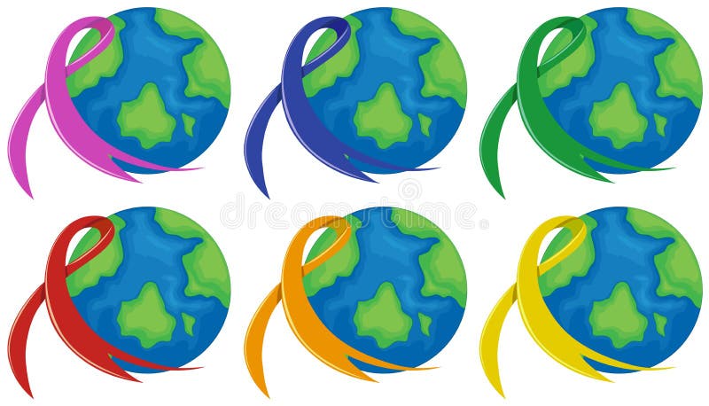 Planet Earth and Different Color Ribbons Stock Vector - Illustration of ...