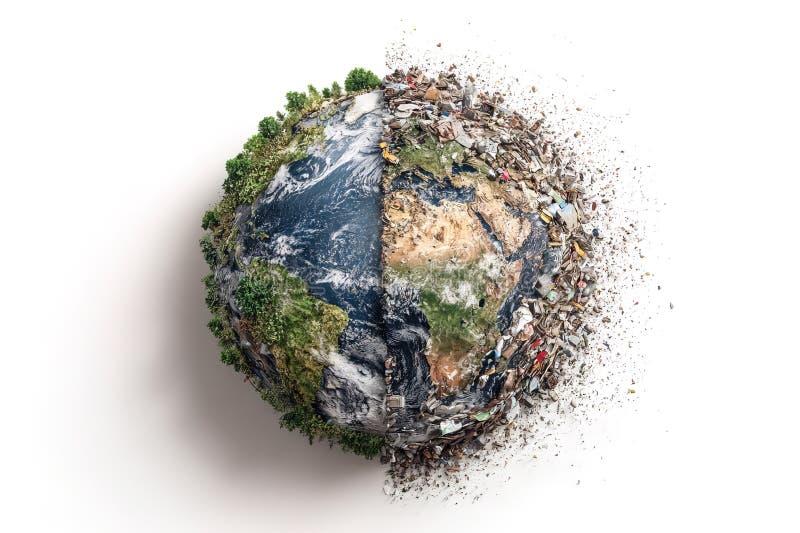 Clean Vs. Polluted Earth. AI-generated Stock Illustration ...