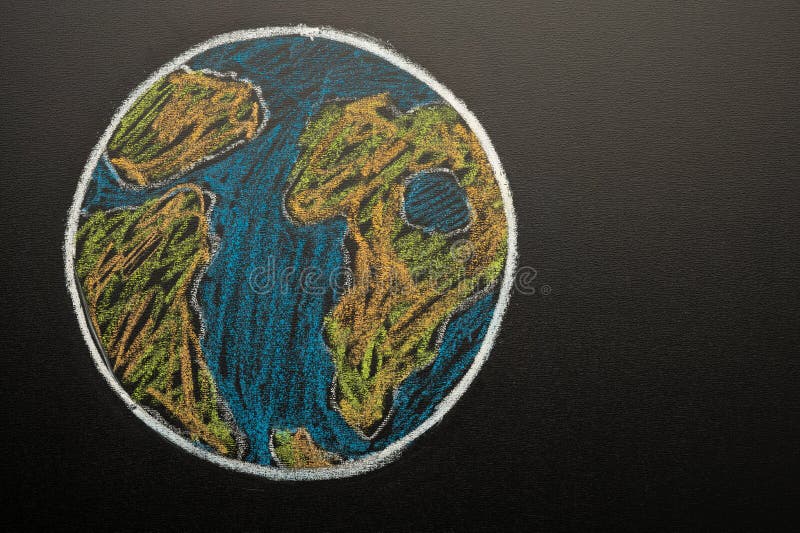 Planet Earth is Drawn by Children on the Blackboard with Chalk, Save ...