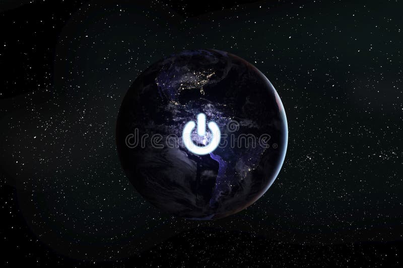Planet Earth and Electrical Power Button. Earth Day and Hour Event ...