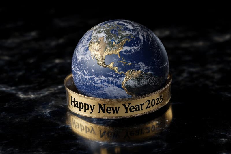 Planet Earth Encircled by a Gold Band with the Message, Happy New Year ... Planet Earth Encircled by a Gold Band with the Message, Happy New Year ...