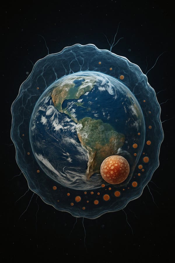 Planet Earth Enclosed in a Cellular Structure Stock Illustration ...