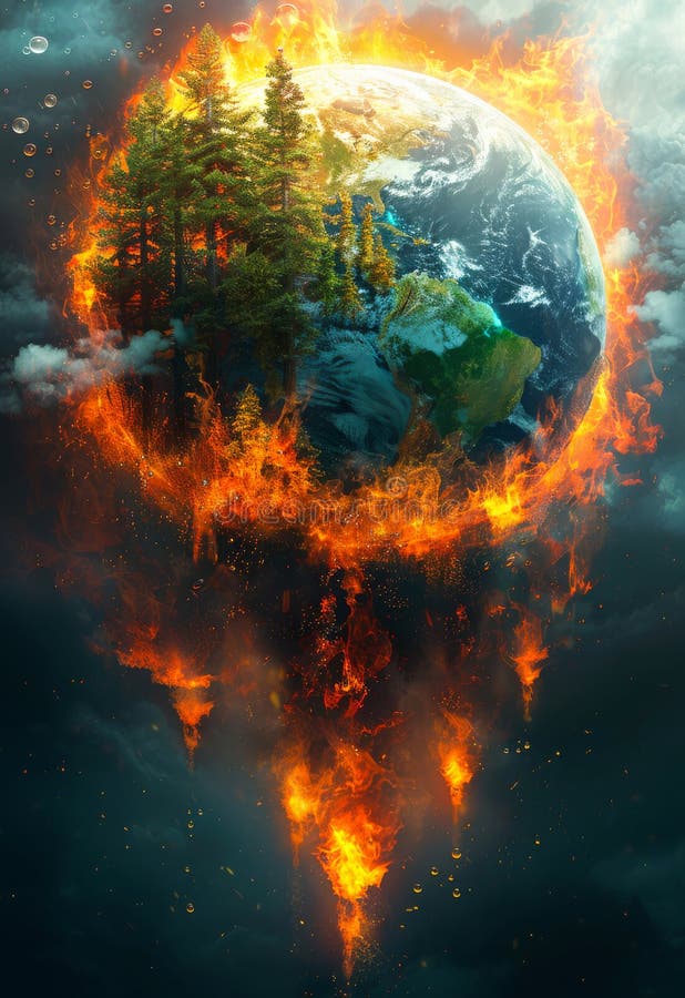 Planet Earth Engulfed in Flames Global Disaster. Ecological Catastrophe ...