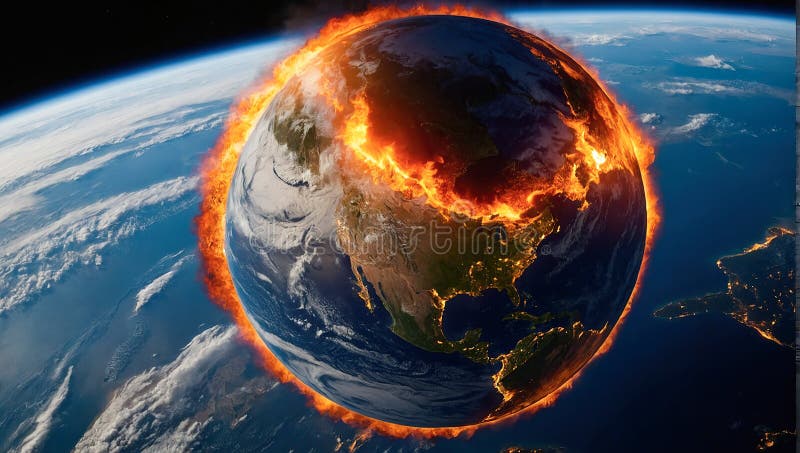 Planet Earth Engulfed in Flames, Symbolizing the Devastating Impact of ...