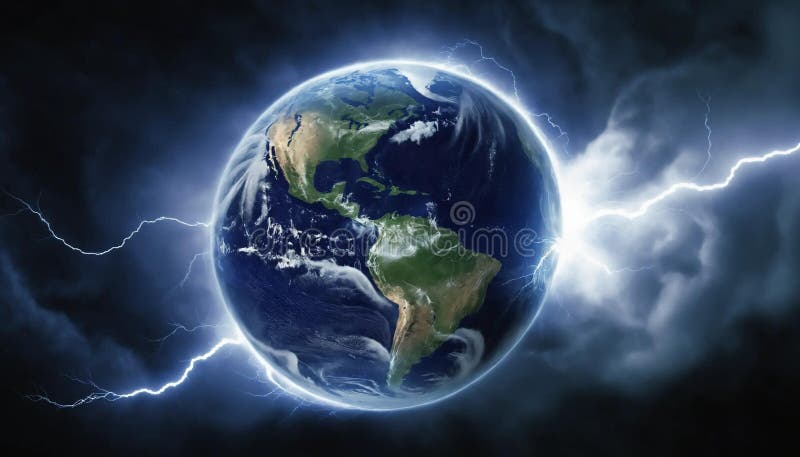 Planet Earth Engulfed in a Powerful Electrical Storm. Lightning Strikes ...