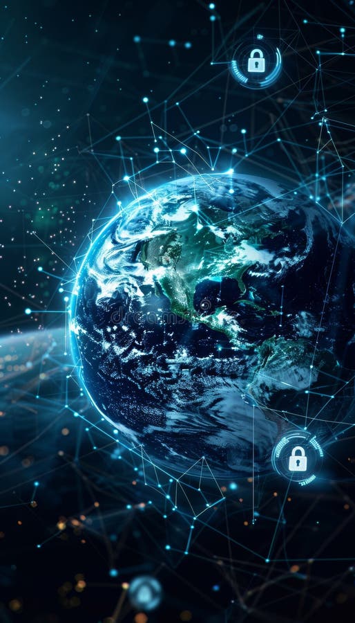 Planet Earth Enveloped in a Digital Shield with Holographic Locks ...