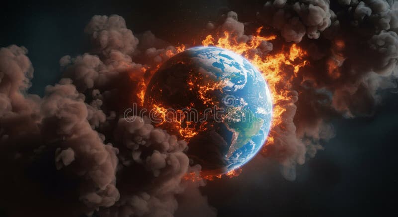 Planet Earth Enveloped in Fire and Smoke Global Warming Concept Stock ...