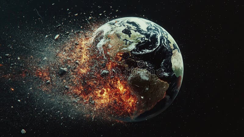 Planet Earth Exploding and Falling Apart in Outer Space Stock Image ...
