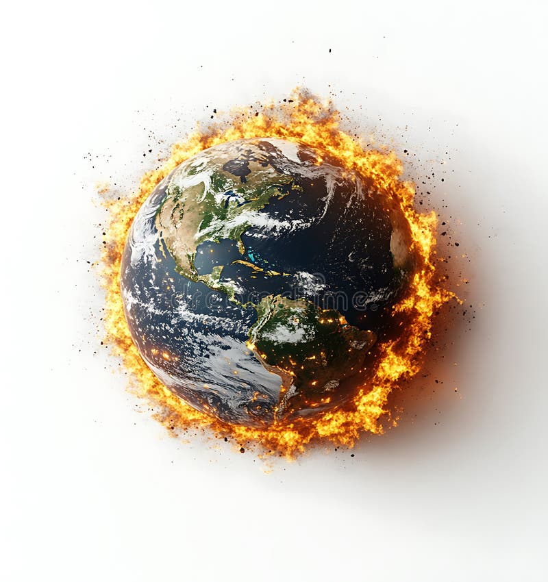 Planet Earth Exploding in Fiery Flames Depicting Global Destruction and ...