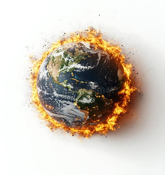 Planet Earth Exploding in Fiery Flames Depicting Global Destruction and ...