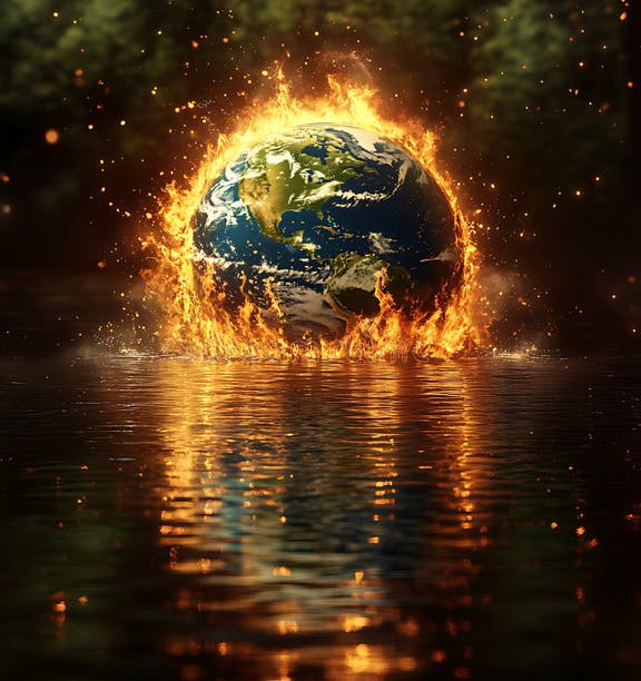Planet Earth Exploding in Flames with Dramatic Fire and Water Impact ...