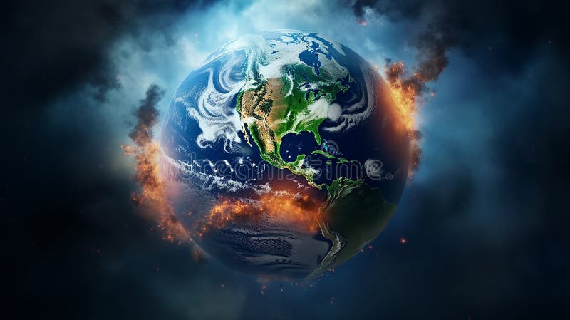 Planet Earth is on Fire after an Atomic Explosion Stock Illustration ...