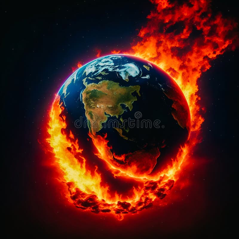 Planet Earth on fire stock illustration. Illustration of armageddon ...