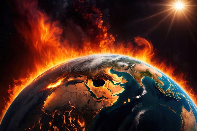 Planet Earth on Fire, Global Warming Wildfire Stock Illustration ...